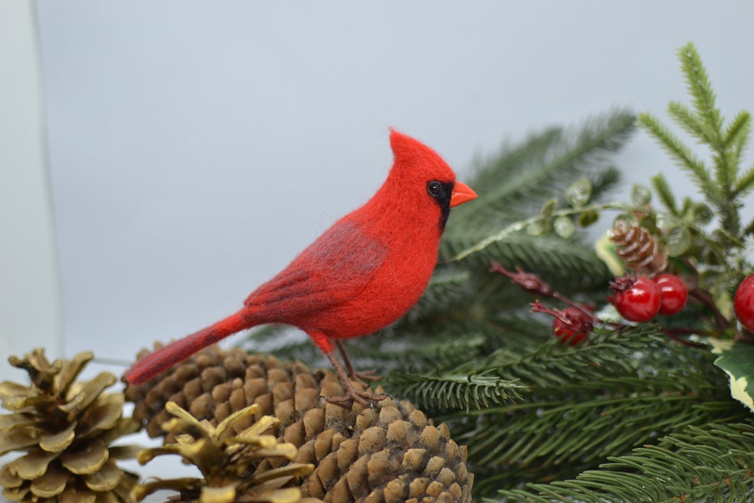 Needle Felted Red Cardinal. Realistic Red Cardinal. Gift Decoration ...