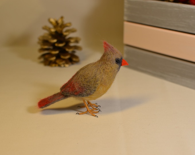 Needle Felted Cardinal Bird Ornament Female Cardinal - Etsy