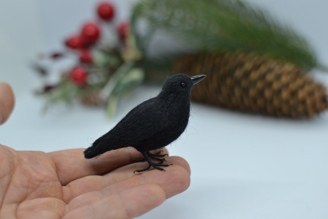 Black Crow.needle Felted Miniature Black Crow. Hand Made Bird. Needle ...