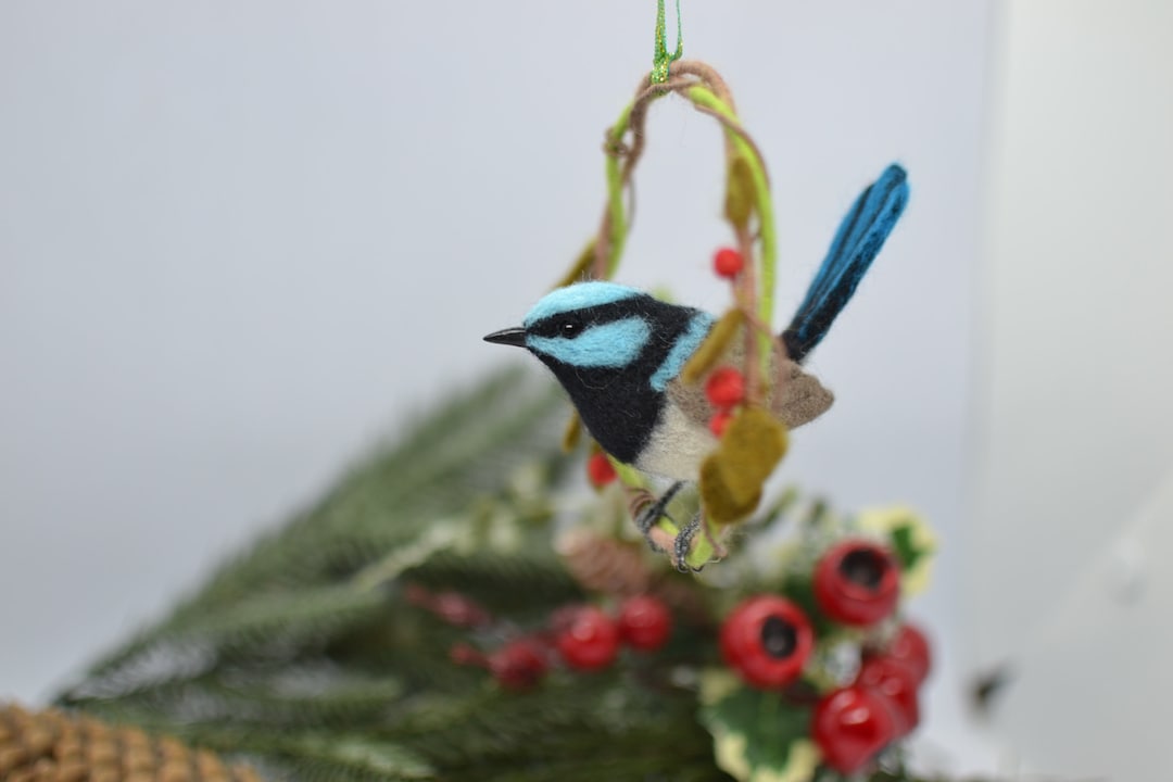 Needle Felted Blue Wren With Wreath. Spring Birds. Easter Birds Home ...