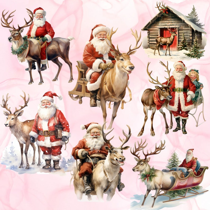 Christmas Clipart PNG Digital Download Reindeer With Santa - Etsy