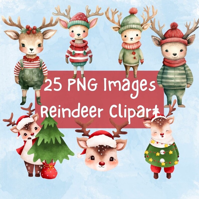 Christmas Clipart PNG Digital Download Watercolor Reindeer PNG - Etsy