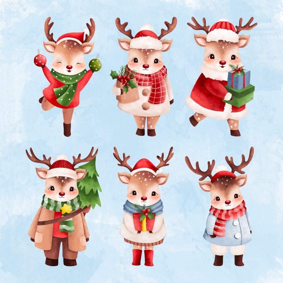 Christmas Clipart PNG Digital Download Watercolor Reindeer PNG - Etsy