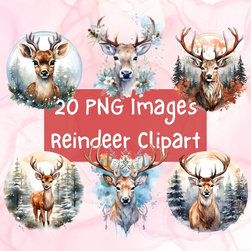 Christmas Clipart PNG Digital Download Watercolor Reindeer - Etsy