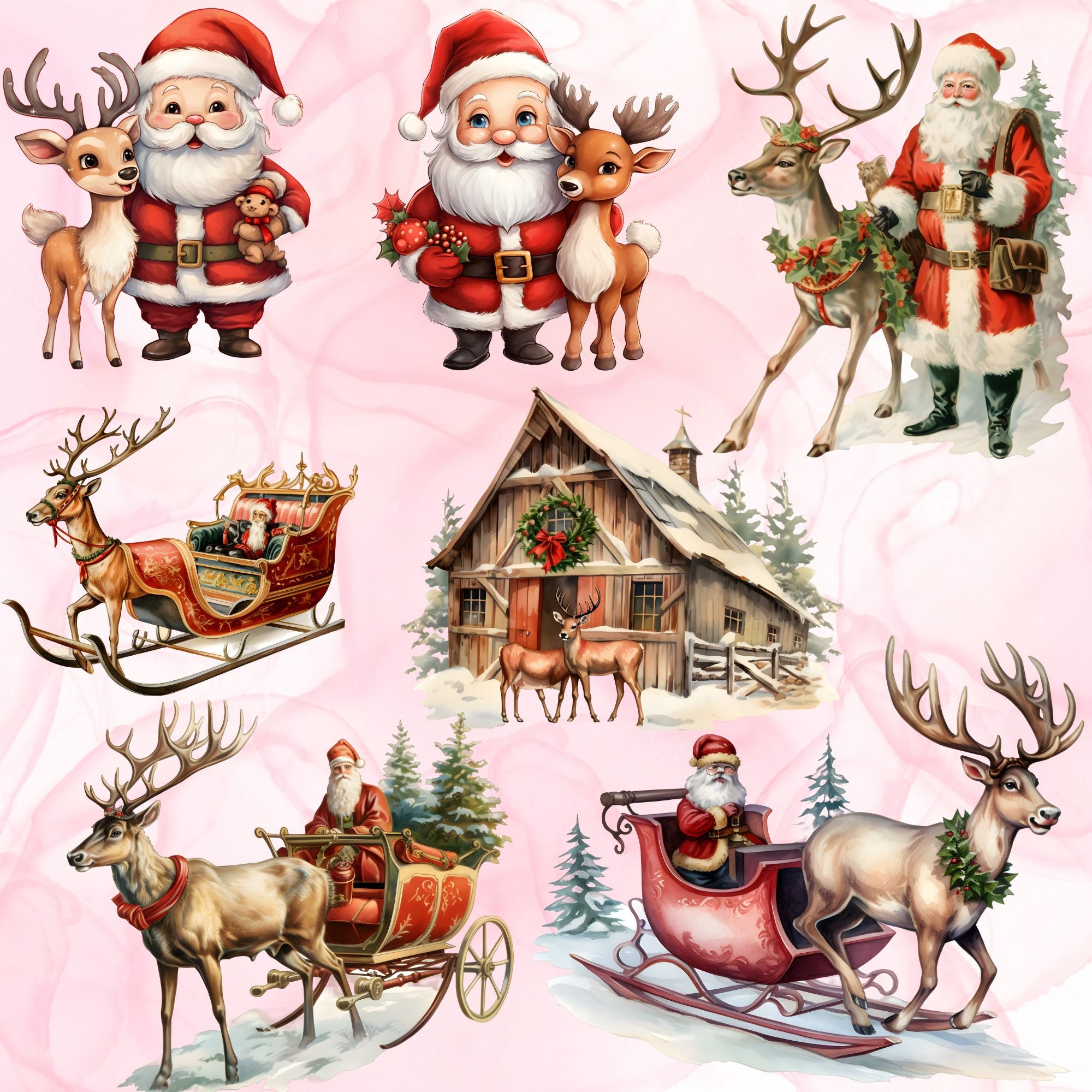 Christmas Clipart PNG Digital Download Reindeer With Santa - Etsy