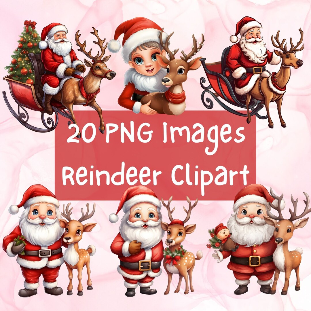Christmas Clipart PNG Digital Download Reindeer With Santa - Etsy