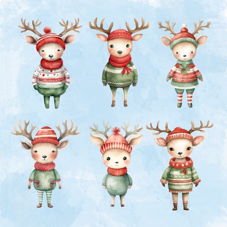 Christmas Clipart PNG Digital Download Watercolor Reindeer PNG - Etsy