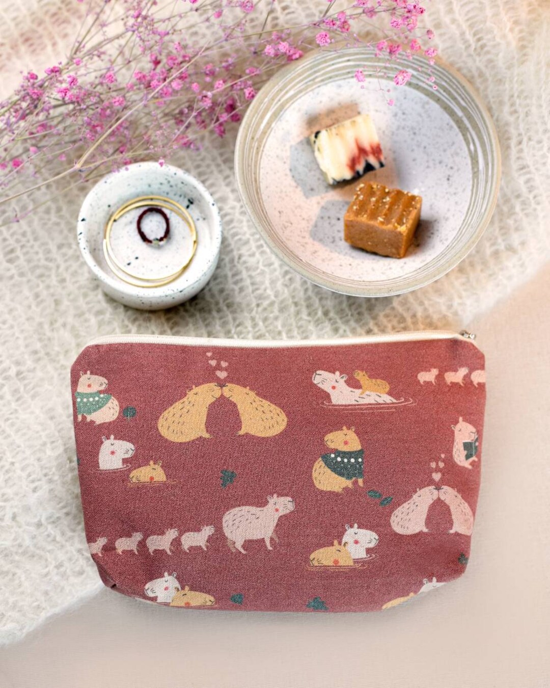 Capybaras Case Organic Cotton Animal Decoration With Zipper. Ready to ...