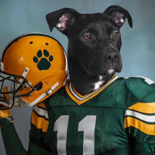 Custom American Football Pet Portrait . Seattle Jersey Dog - Etsy