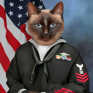Custom Pet Portrait in Navy Uniform, Sailor, Captain, United States ...