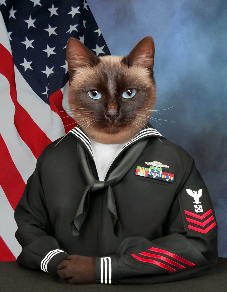 Custom Pet Portrait in Navy Uniform, Sailor, Captain, United States ...