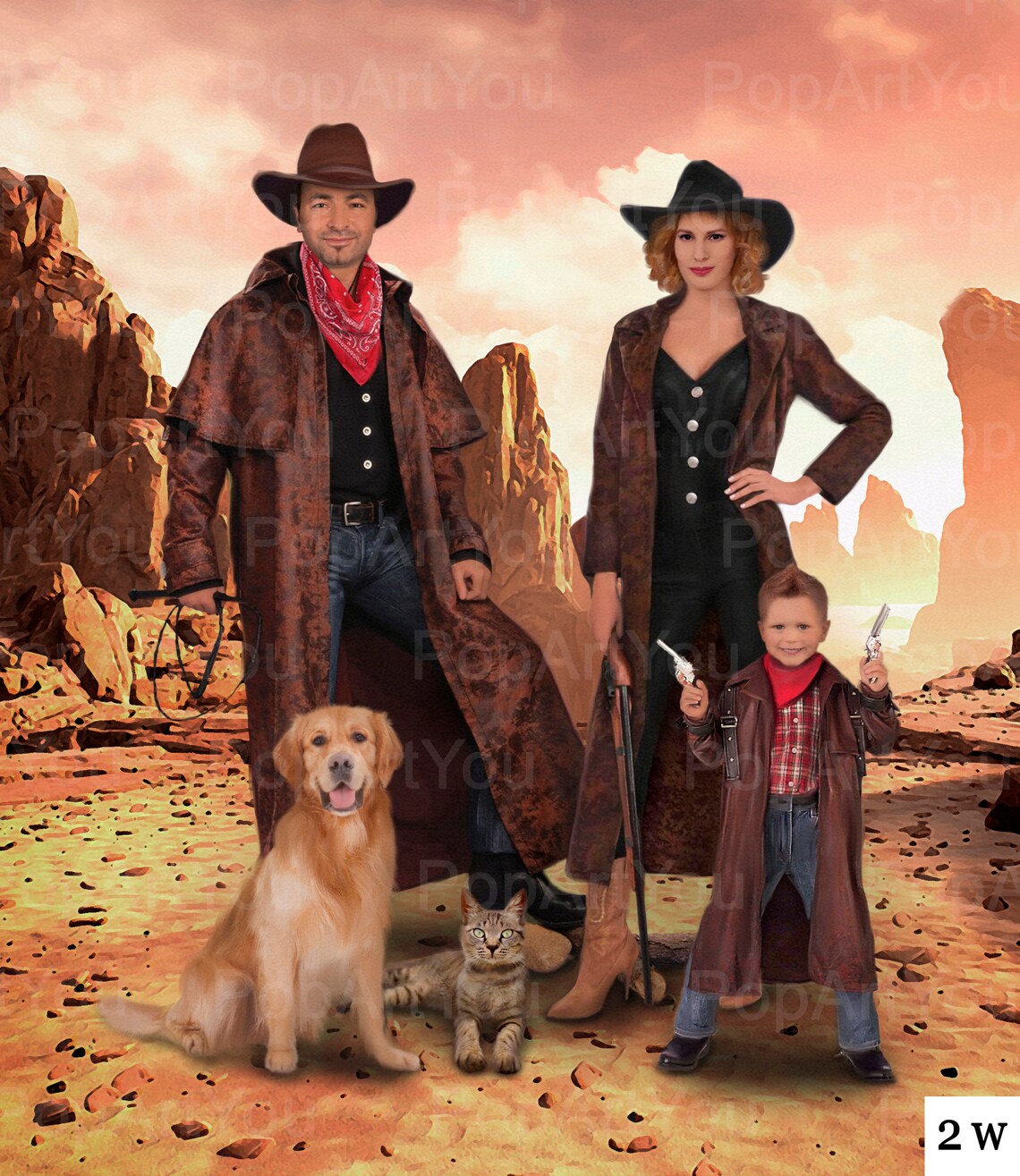 Classic American Wild West Portrait, American Family Portrait, Custom ...