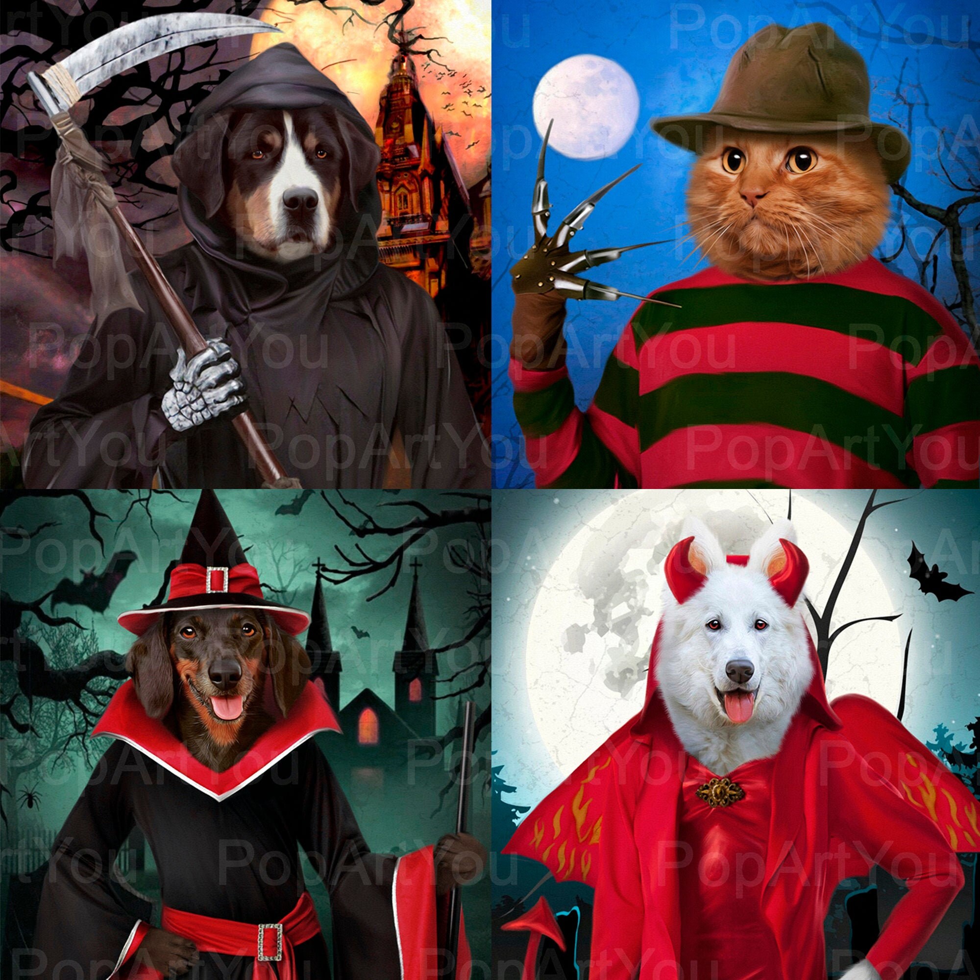 Halloween Gift Idea Horror Pet Portrait Dracula Pet canvas - Etsy 日本