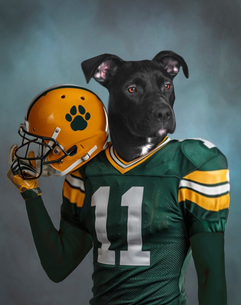 American Football Pet Portrait NFL Dog Portrait Poster - Etsy