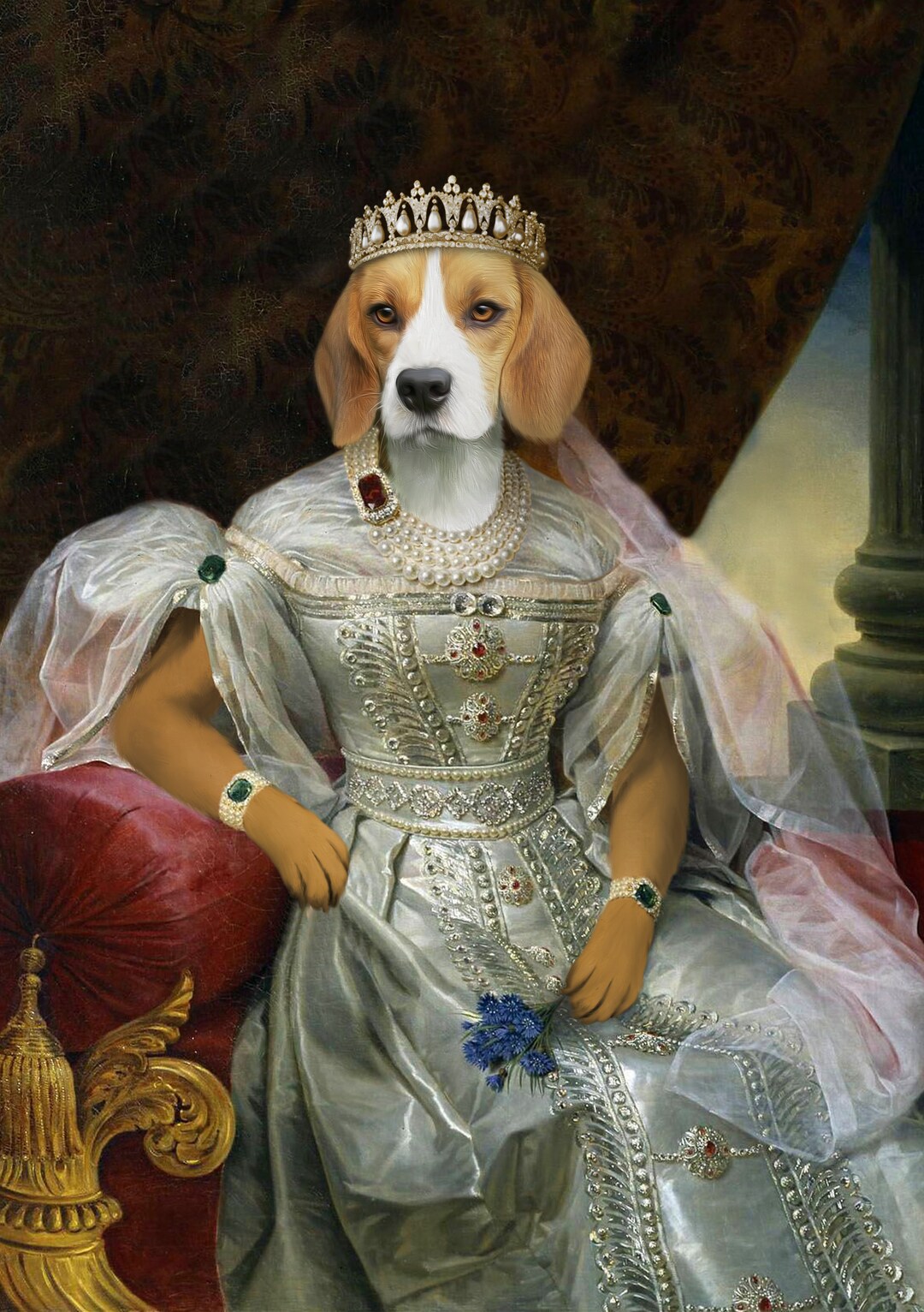 Custom Female Pet Portrait Gift | Crown | Royal Pet Portrait ...