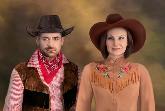 Custom Cowboy Portrait for Him Her or Wildwest Couple - Etsy