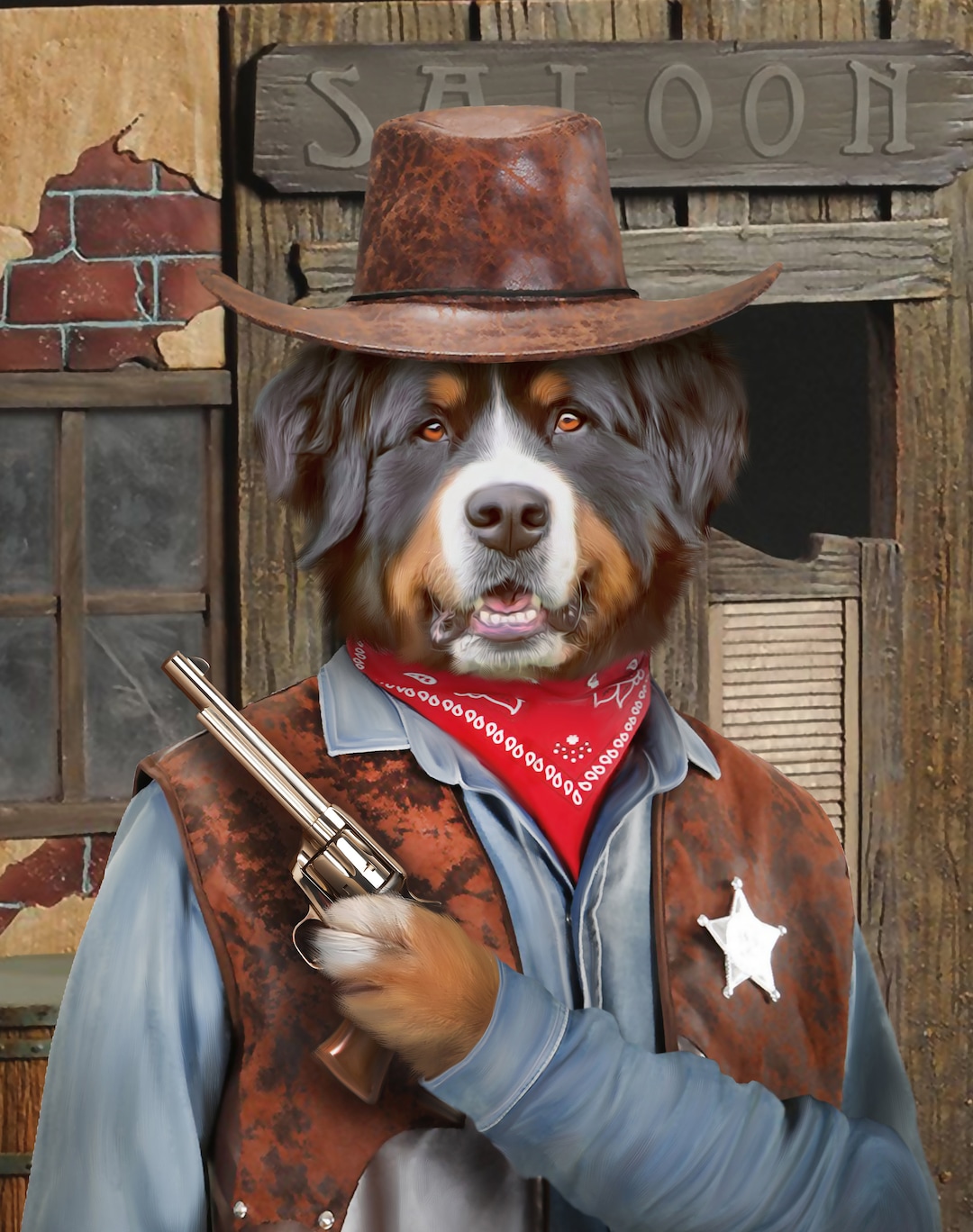 Custom Pet Cowboy Portrait, Sheriff, Marshal, Funny Pet Portrait, Funny ...