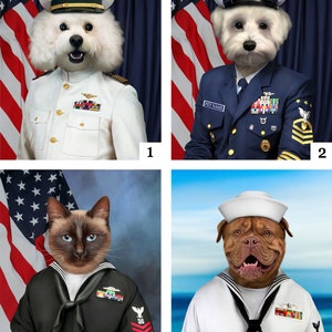Custom Pet Portrait in Navy Uniform, Sailor, Captain, United States ...