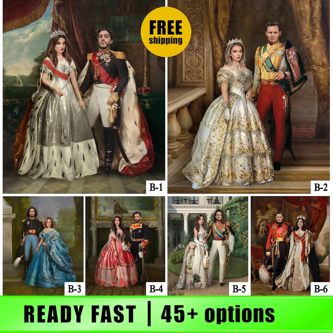 Personilized Royal Portrait for Couple, King and Queen Couple Portrait ...