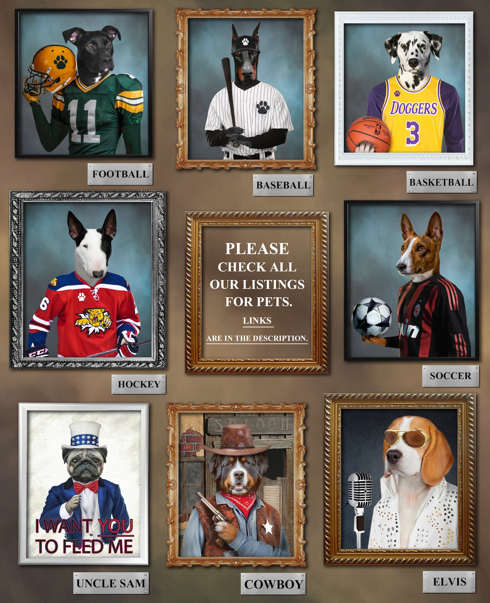 American Football Pet Portrait NFL Dog Portrait Poster - Etsy