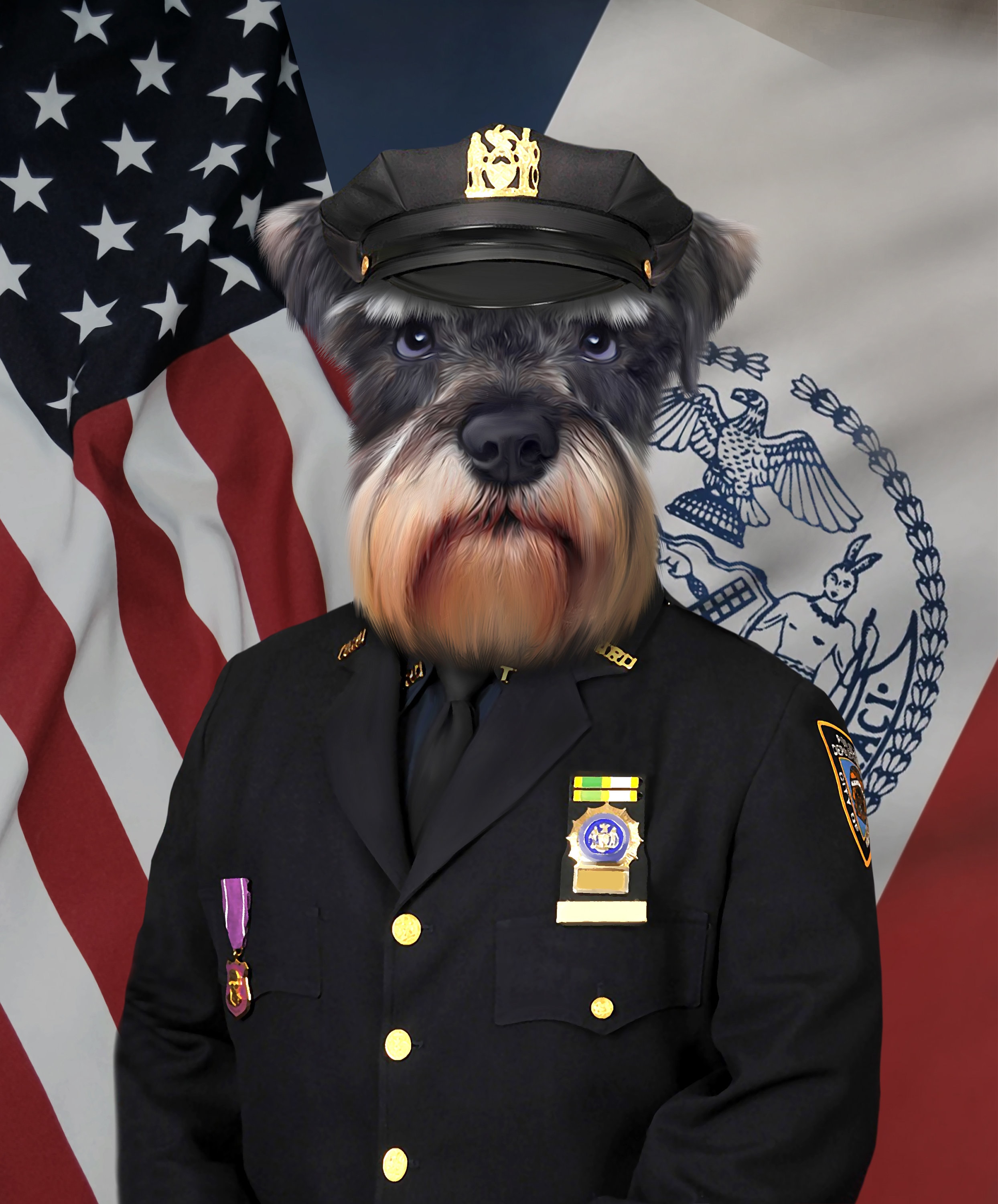 Custom Pet Portrait - Police Uniform, New York Police, NYPD, Pet Gift ...