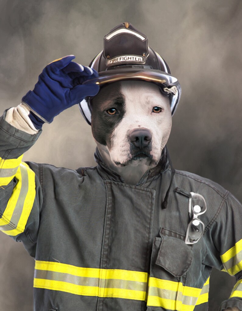 Custom Pet Fireman Portrait Fireman uniform Fire department | Etsy