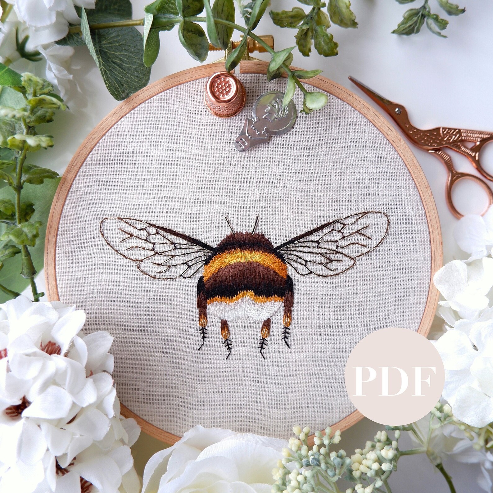The White-tailed Bumble Bee PDF Pattern: Bee Embroidery, PDF Embroidery ...