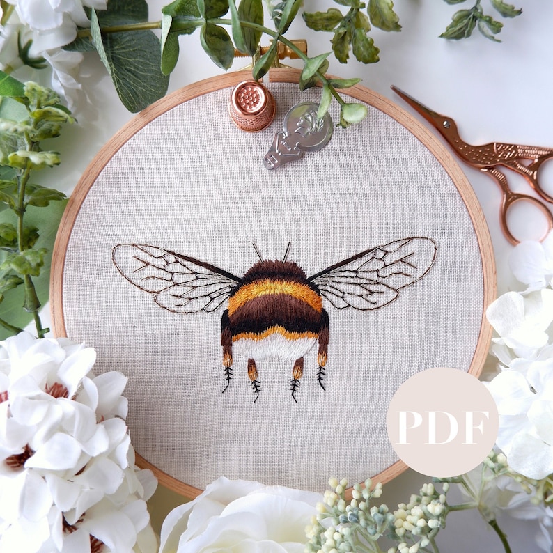 The White-tailed Bumble Bee PDF Pattern: Bee Embroidery, PDF Embroidery ...