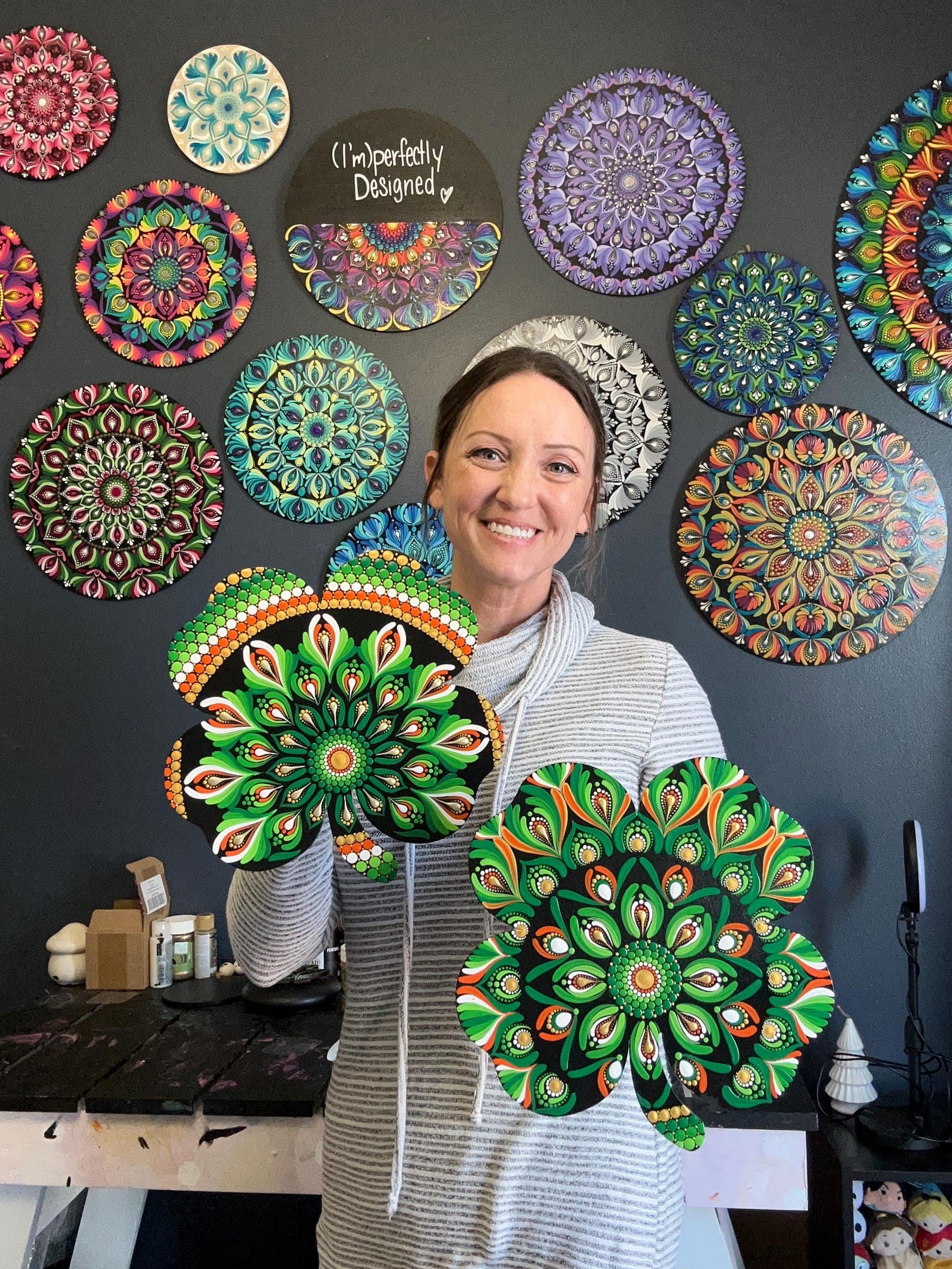 10” Clover Mandala, Mandala Art, Wall Art, Wall Decor, Shamrock, Clover ...