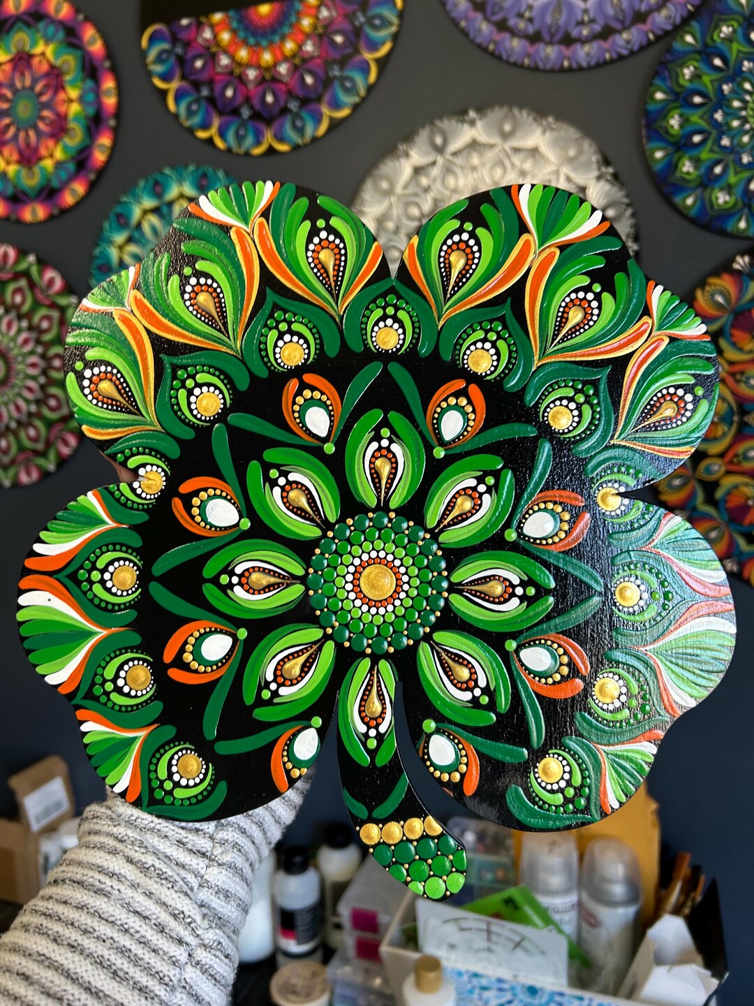 10” Clover Mandala, Mandala Art, Wall Art, Wall Decor, Shamrock, Clover ...