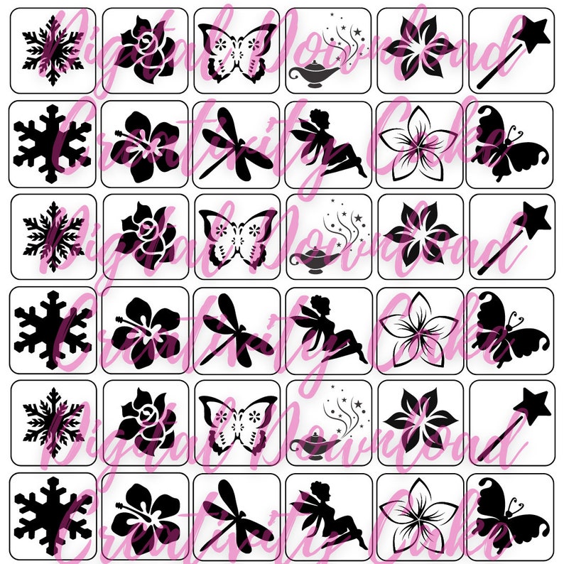 36 Glitter Tattoo Plantillas PNG Descarga instantánea Archivo de corte ...
