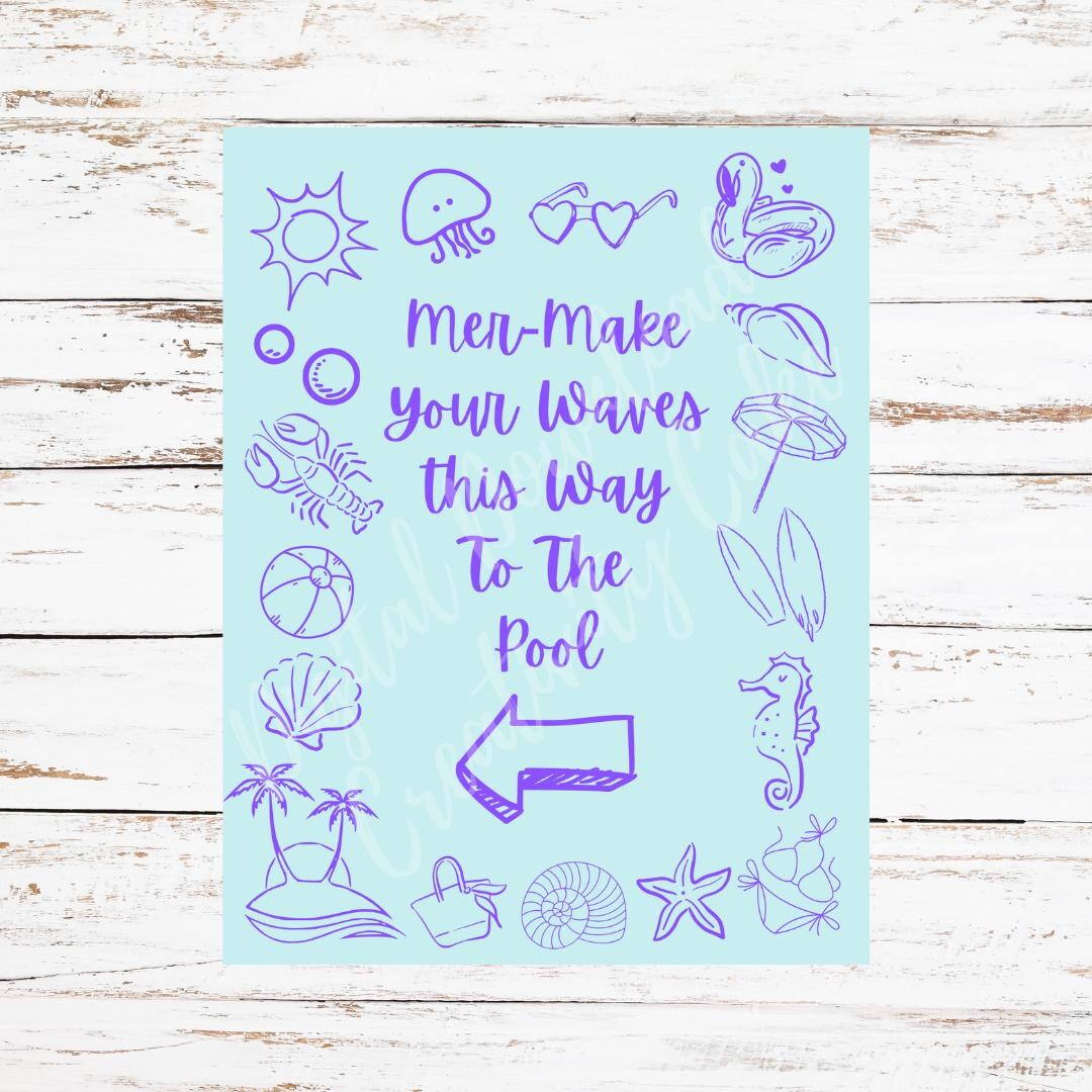 Mermaid Pool Party Signs Printable Bundle of 7 Digital Download Kids ...
