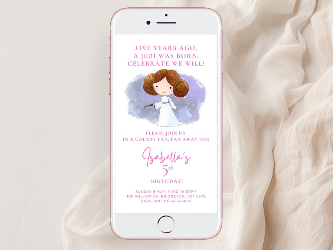 Princess Leia Birthday Text Invite, Leia Star Wars Party Editable ...