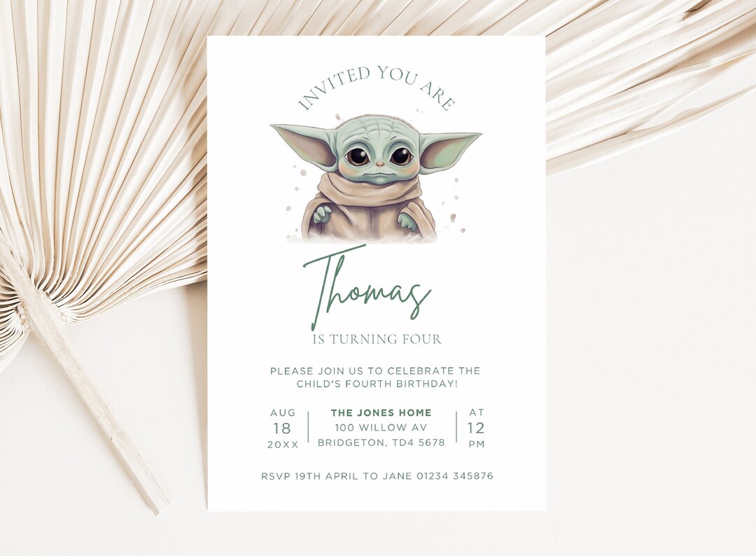 Baby Yoda Birthday Invitation, Grogu the Child Party Invite, Minimalist ...