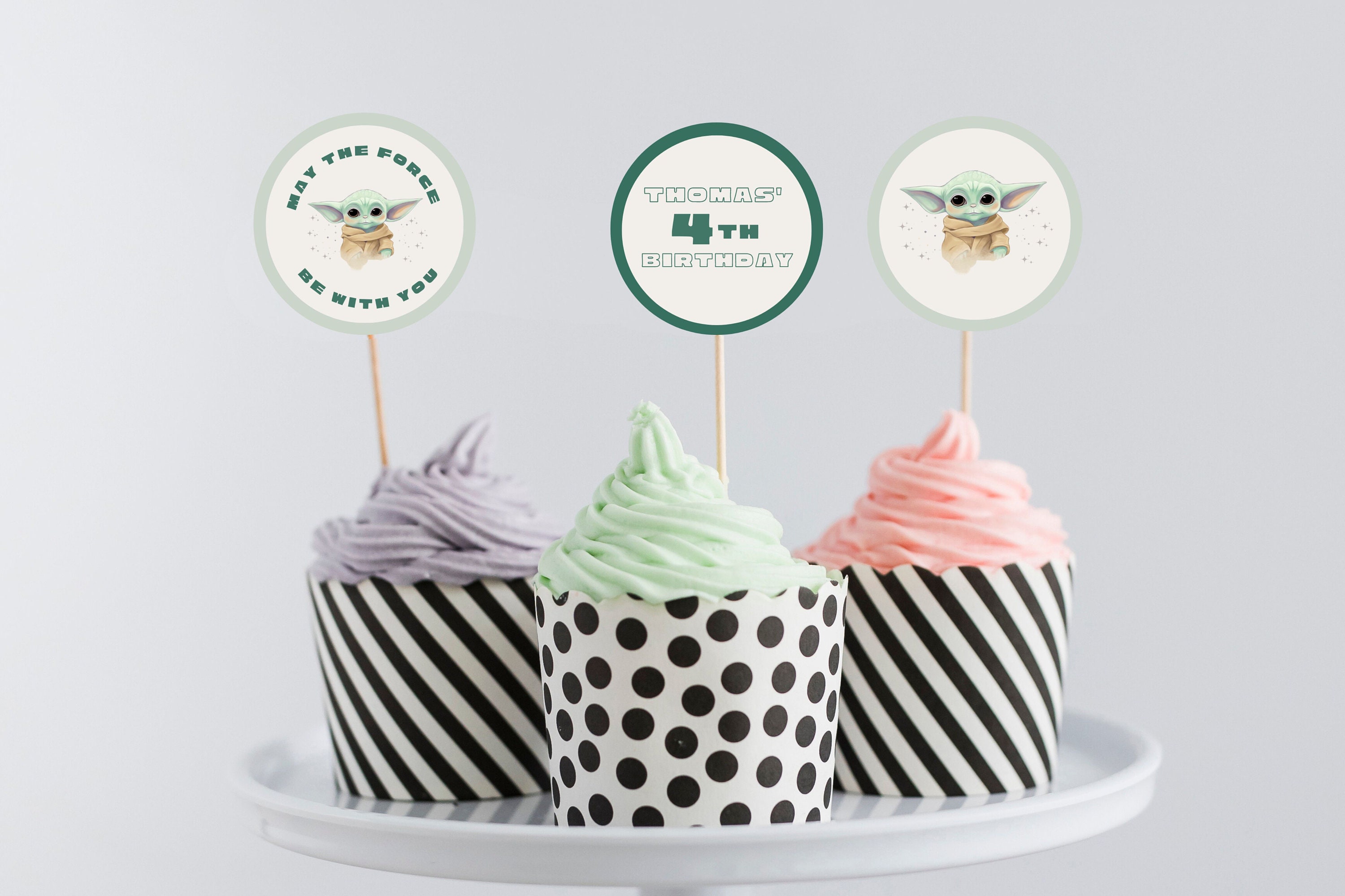 Baby Yoda Birthday Cupcake Toppers, Grogu the Child Party Cake ...