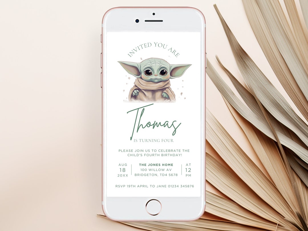 Grogu Birthday Invitation, the Child Party Invite, Boho SMS Template ...