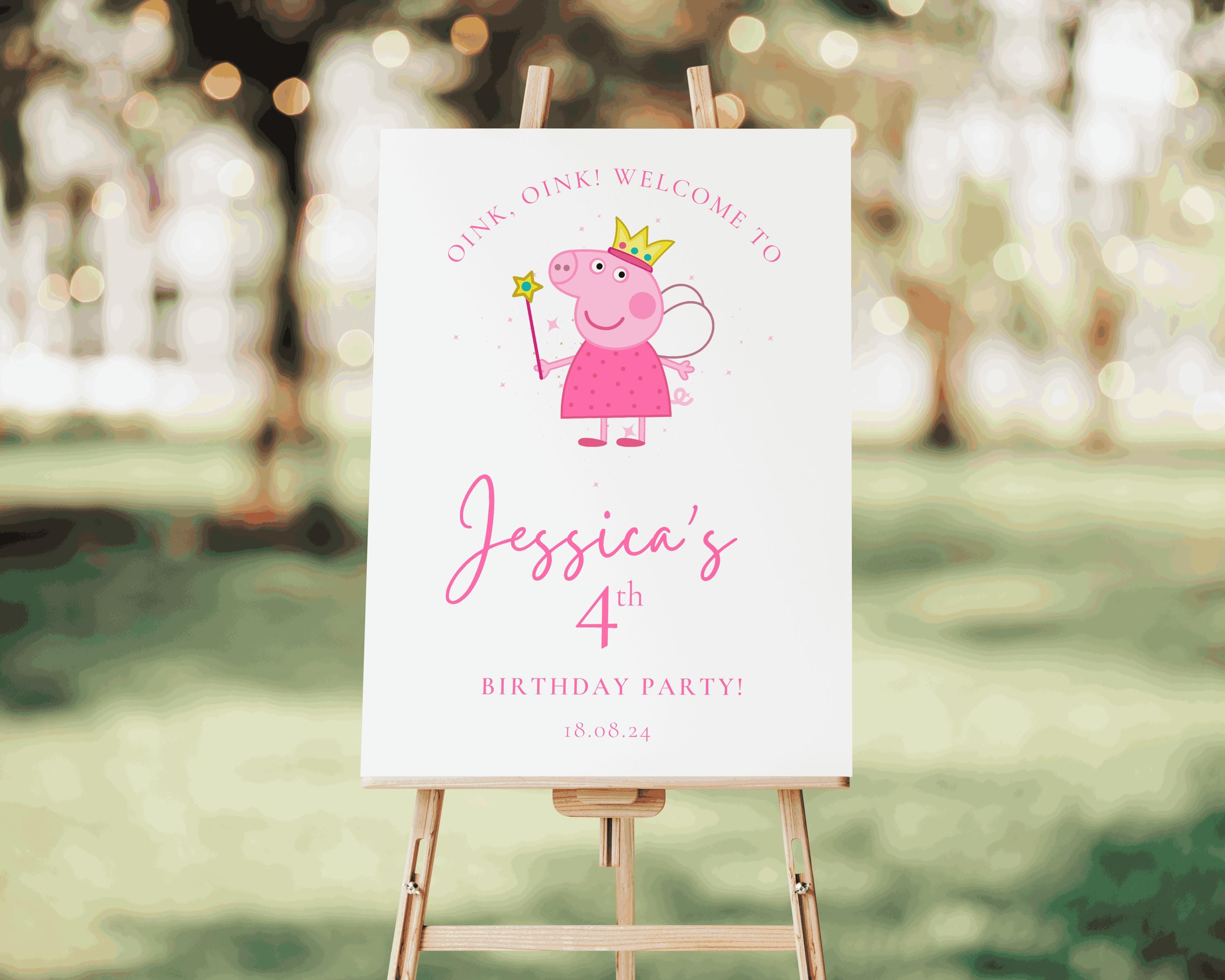 Peppa Pig Fairy Birthday Welcome Sign, Peppa Party Sign, Minimalist ...
