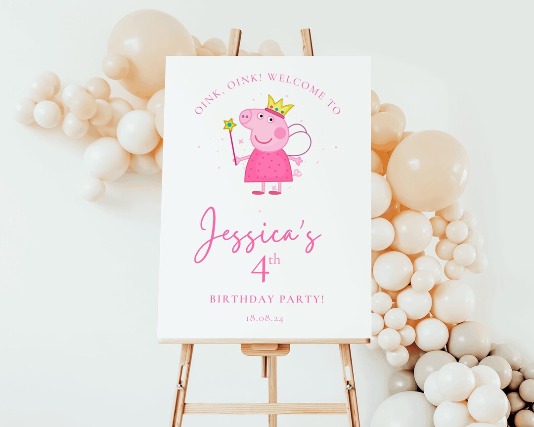 Peppa Pig Fairy Birthday Welcome Sign, Peppa Party Sign, Minimalist ...