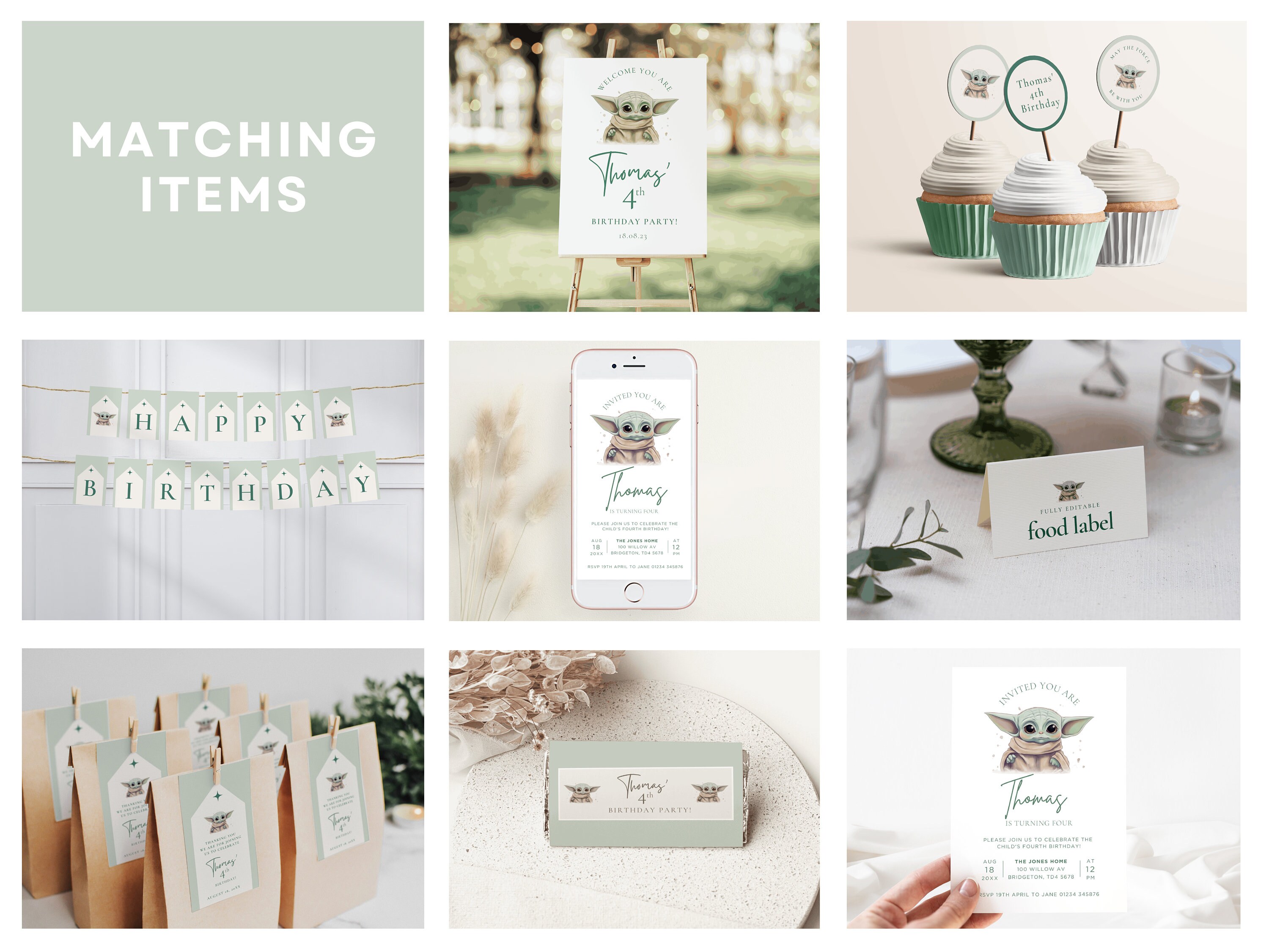 Baby Yoda Birthday Welcome Sign, Grogu the Child Party Sign, Minimalist ...