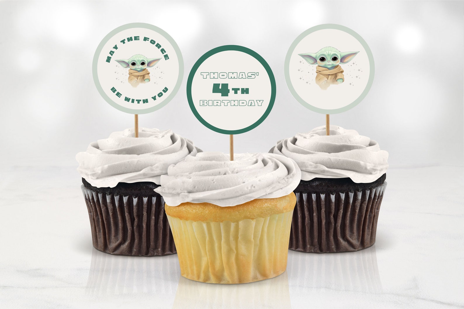 Baby Yoda Birthday Cupcake Toppers Grogu the Child Party - Etsy