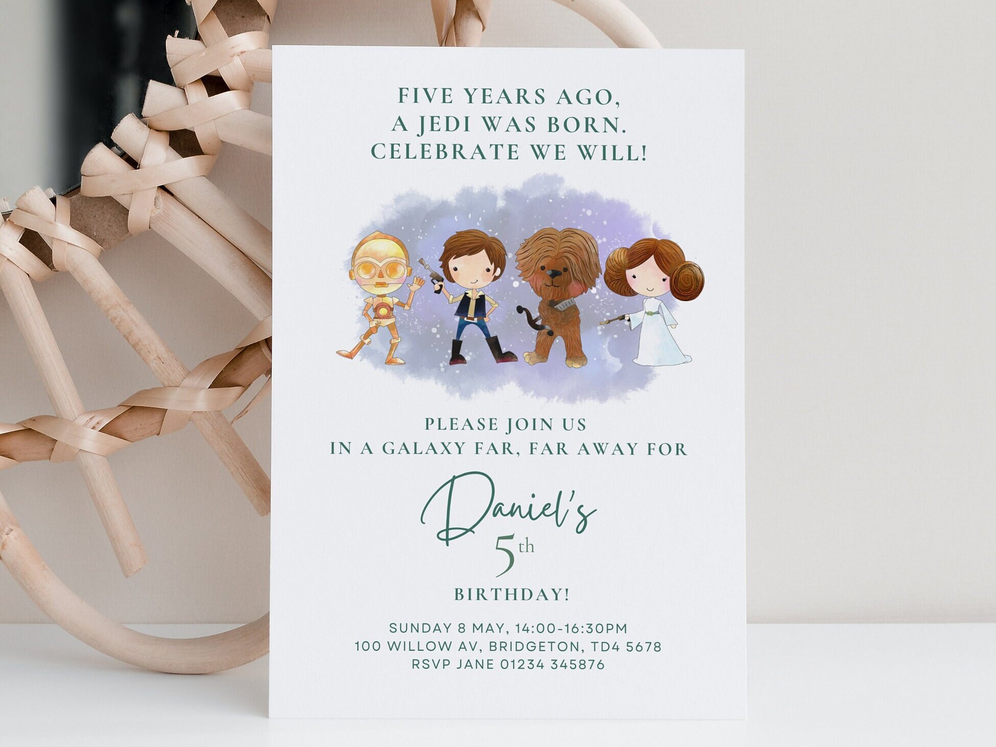 Editable Star Wars Birthday Invite Princess Leia Skywalker Yoda C3PO ...