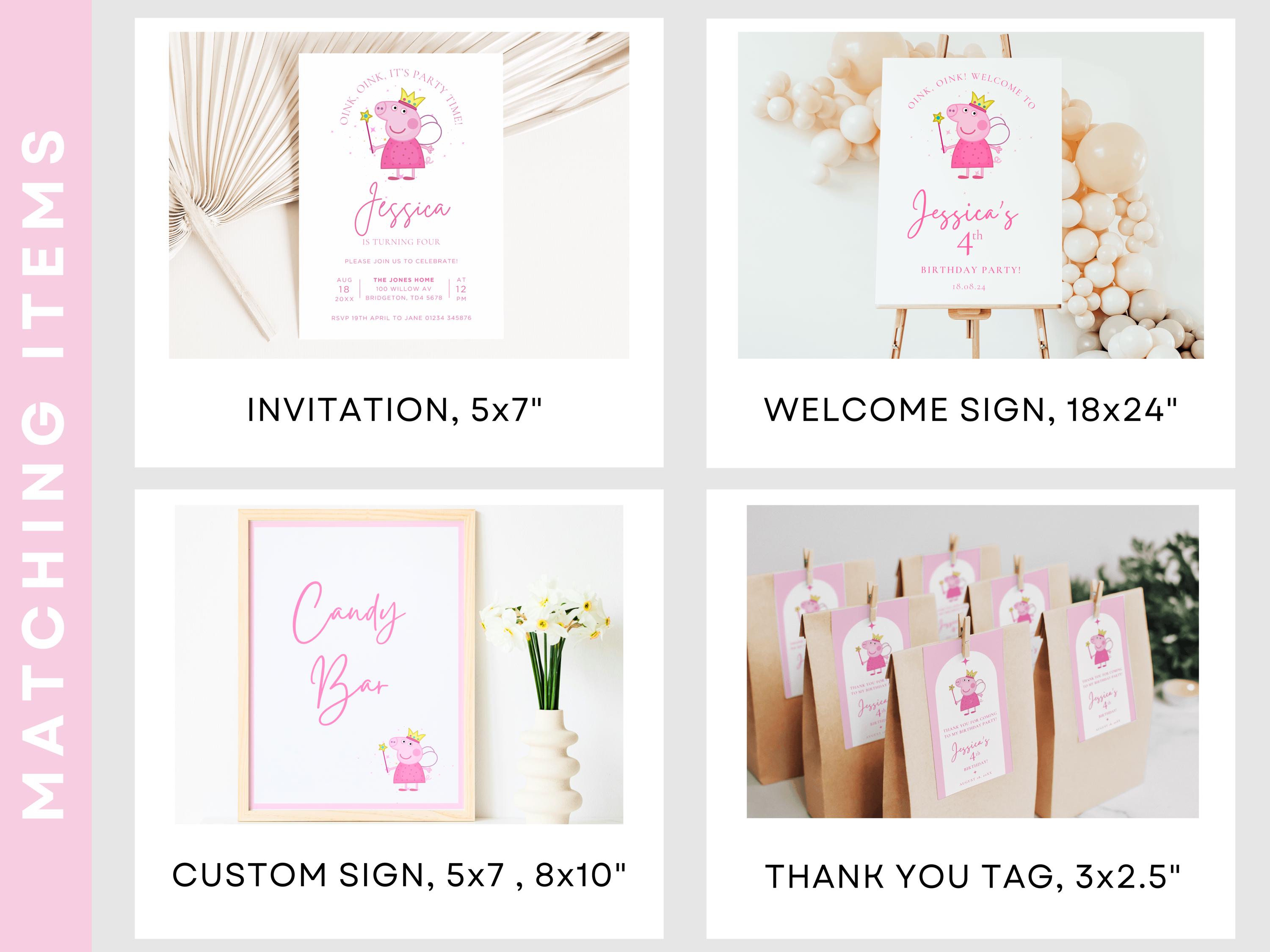 Peppa Pig Fairy Birthday Welcome Sign, Peppa Party Sign, Minimalist ...
