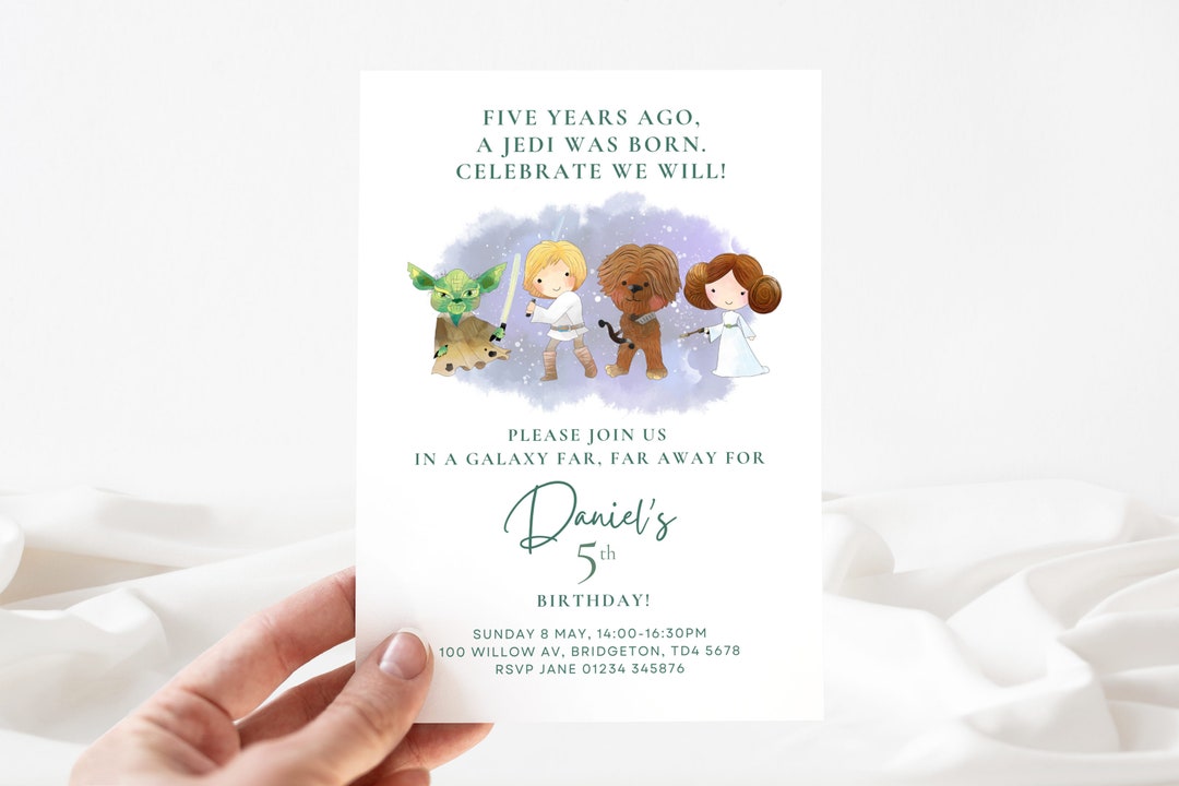 Editable Star Wars Birthday Invite Princess Leia Skywalker Yoda C3PO ...