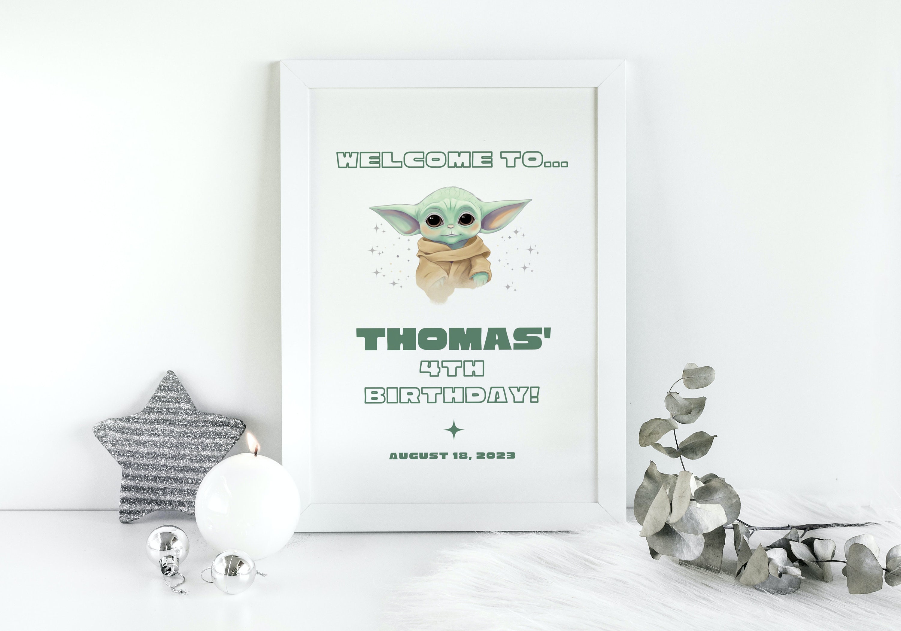 Baby Yoda Birthday Welcome Sign, Grogu the Child Party Sign, Minimalist ...