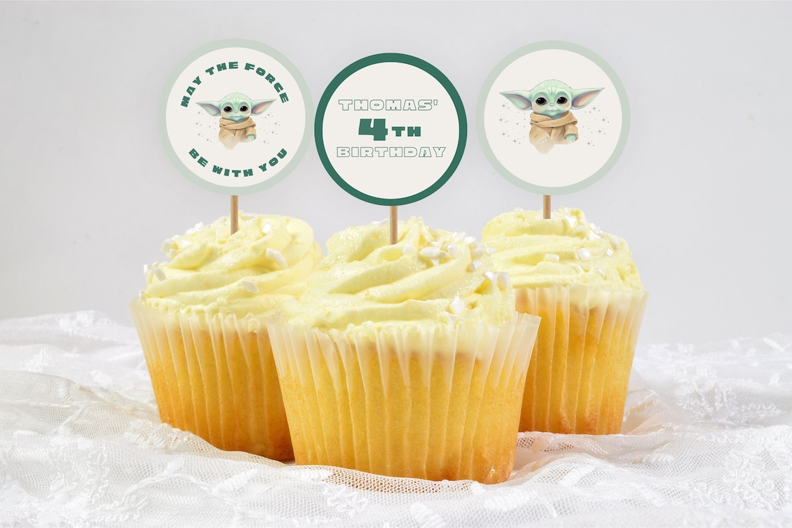 Baby Yoda Birthday Cupcake Toppers, Grogu the Child Party Cake ...