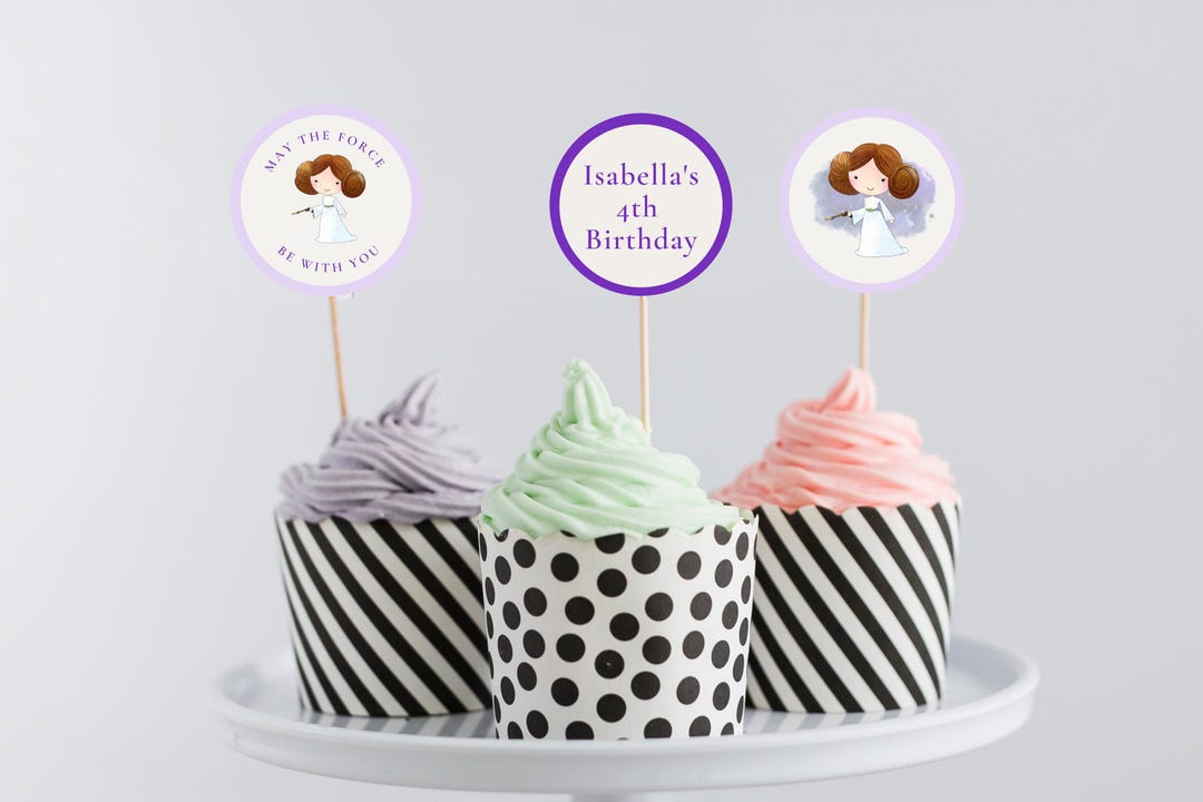 Princess Leia Birthday Cupcake Toppers, Purple Leia Star Wars Party ...
