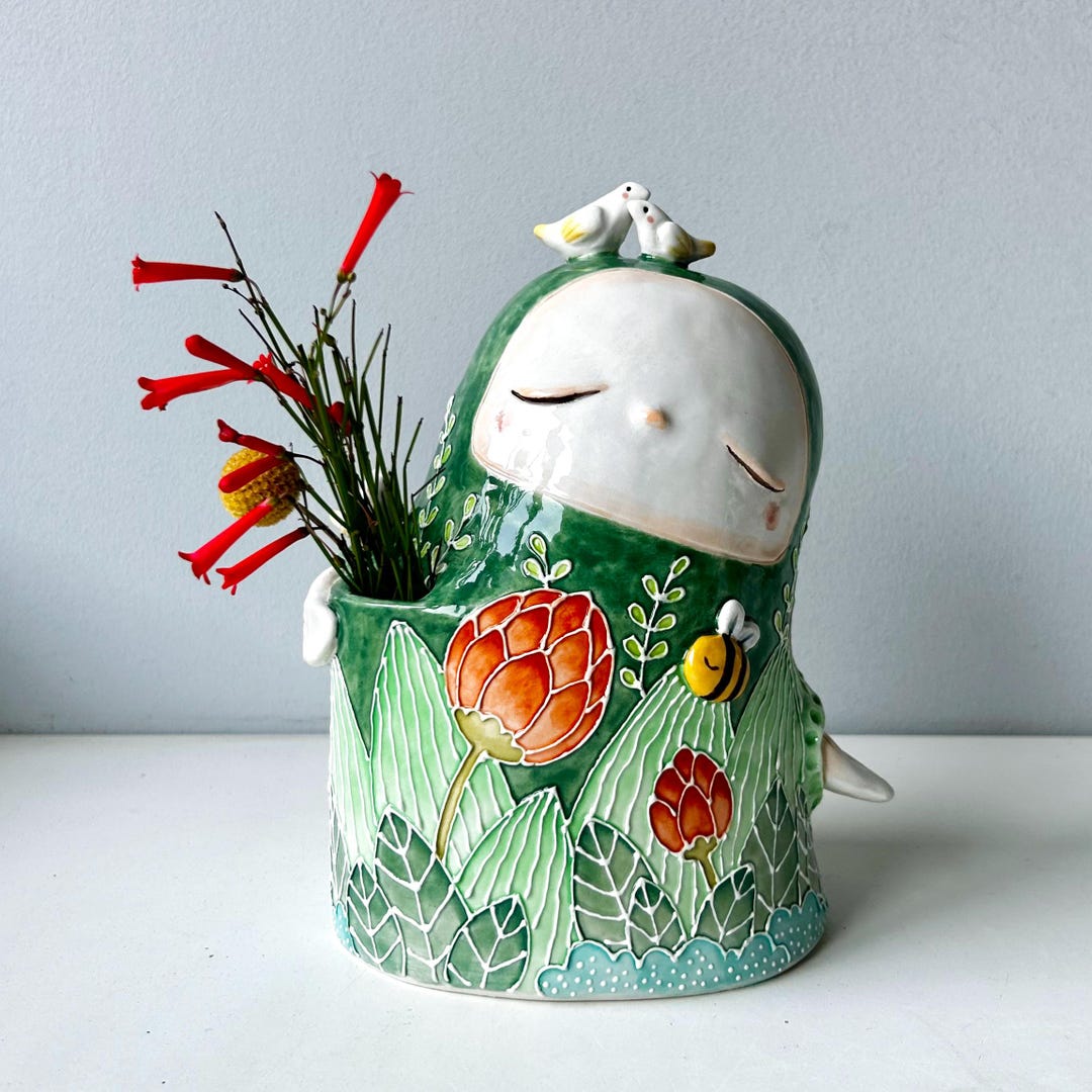 Original Design,handmade Little Monster Vase/flora and Bee/unique Gift ...