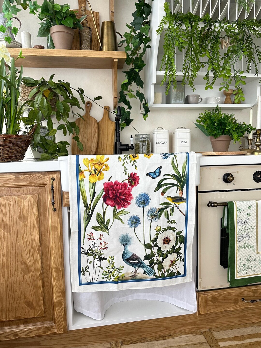 Kitchen Towel "wildflower and Fauna Delight", 100% Cotton , Rectangular ...