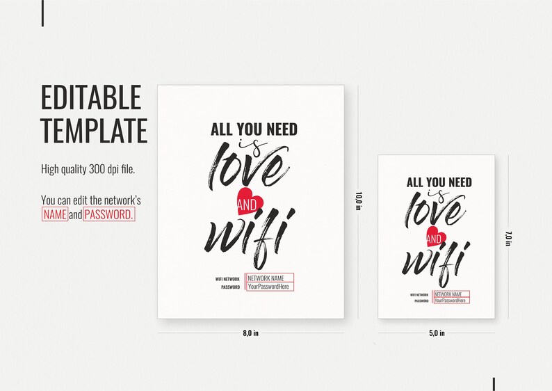 Editable WI FI Sign Love WIFI Instant Digital Printable Sign | Etsy