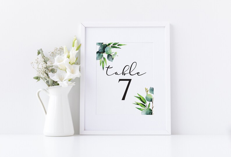 Eucalyptos Table Numbers SET Printable Signs From 1 to 60 Wedding Table ...